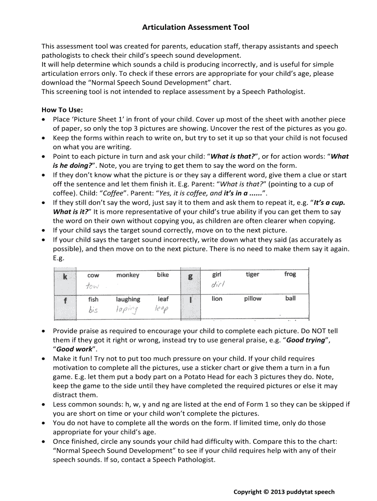 Fillable Online Articulation Assessment Tool Fax Email Print - pdfFiller