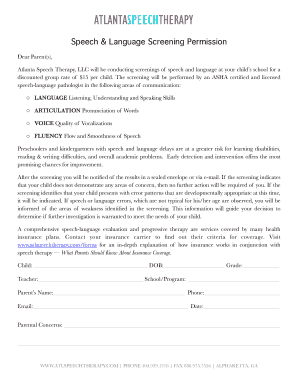 Fillable Online Speech & Language Screening Permission Fax Email Print ...