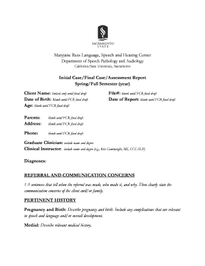 Fillable Online Initial Case/Final Case/Assessment Report Fax Email ...