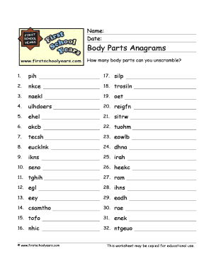 Fillable Online Body Parts Anagrams Fax Email Print - pdfFiller
