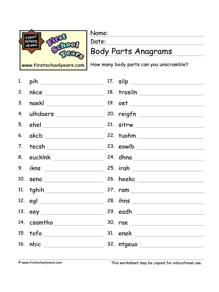Fillable Online Body Parts Anagrams Fax Email Print - pdfFiller