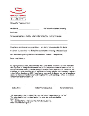 Fillable Online Refusal for Treatment Form Fax Email Print - pdfFiller