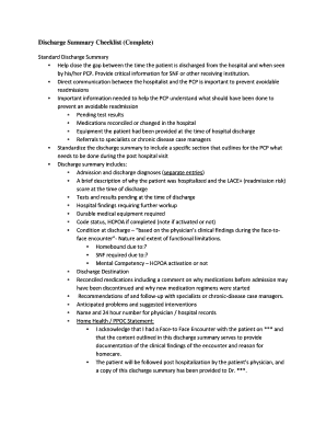 Fillable Online Discharge Summary Checklist (Complete) Fax Email Print ...