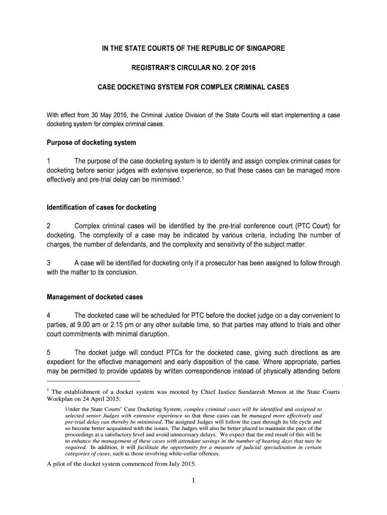 Fillable Online CASE DOCKETING SYSTEM FOR COMPLEX CRIMINAL CASES Fax ...