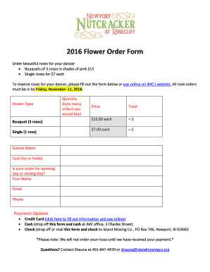 Fillable Online 2016 Flower Order Form Fax Email Print - pdfFiller