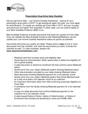 Fillable Online Prescription Drug Extra Help Checklist Fax Email Print ...