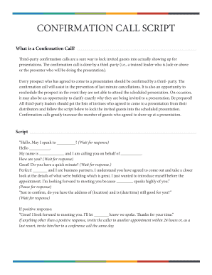 Fillable Online CONFIRMATION CALL SCRIPT Fax Email Print - pdfFiller