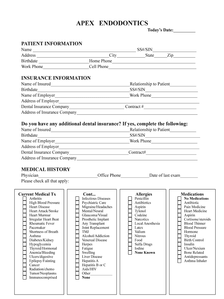Fillable Online APEX ENDODONTICS Fax Email Print - pdfFiller