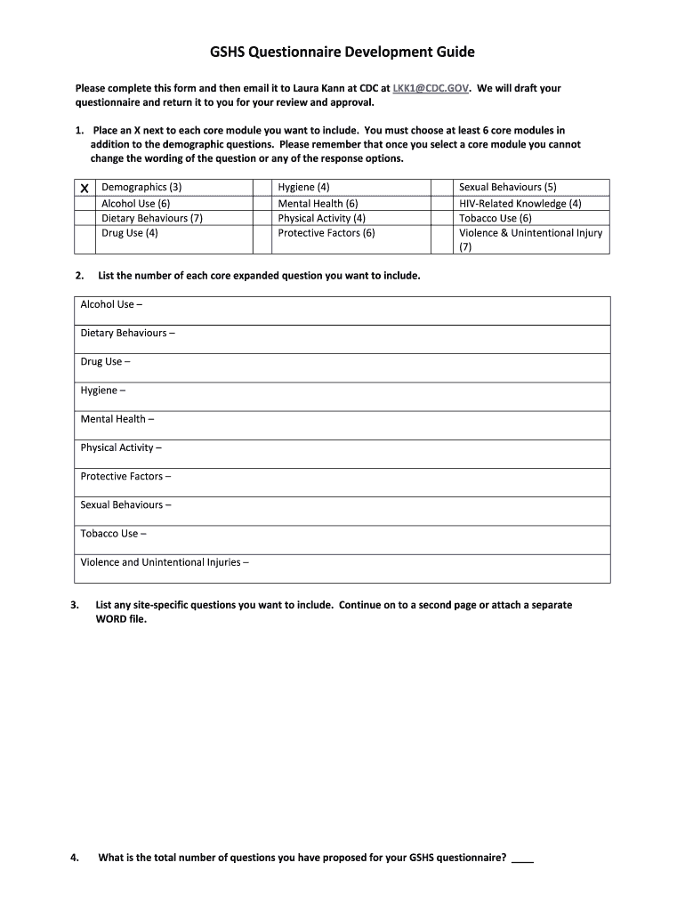 Fillable Online GSHS Questionnaire Development Guide Fax Email Print - pdfFiller