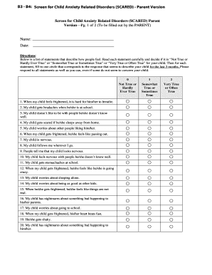 Fillable Online B3 - B4: Screen for Child Anxiety Related Disorders (SCARED) - Parent Version ...