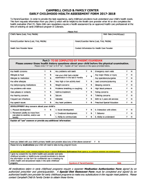 Fillable Online EARLY CHILDHOOD HEALTH ASSESSMENT FORM 2017-2018 Fax ...