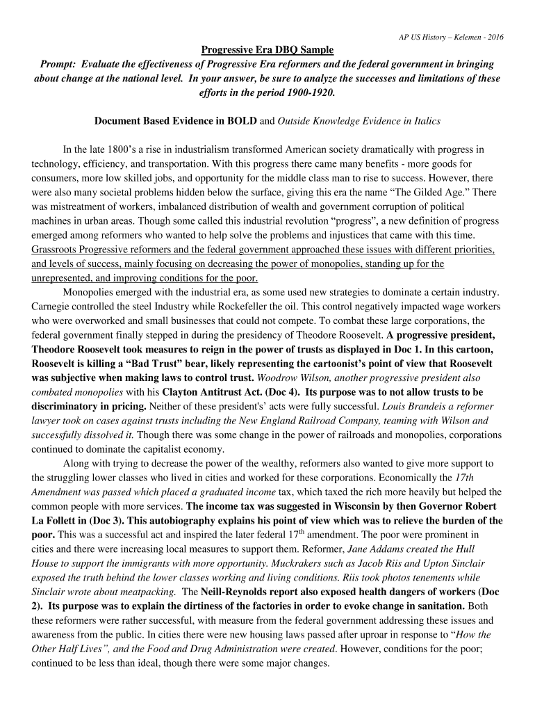 Fillable Online Progressive Era DBQ Sample Fax Email Print - pdfFiller