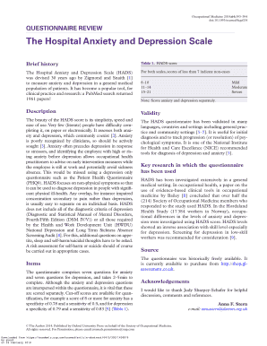 Fillable Online The Hospital Anxiety and Depression Scale Fax Email Print - pdfFiller