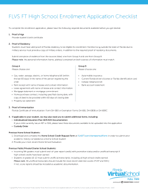 Fillable Online FLVS FT High School Enrollment Application Checklist ...