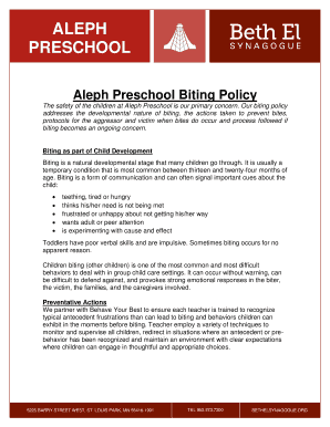 Fillable Online Aleph Preschool Biting Policy Fax Email Print - pdfFiller