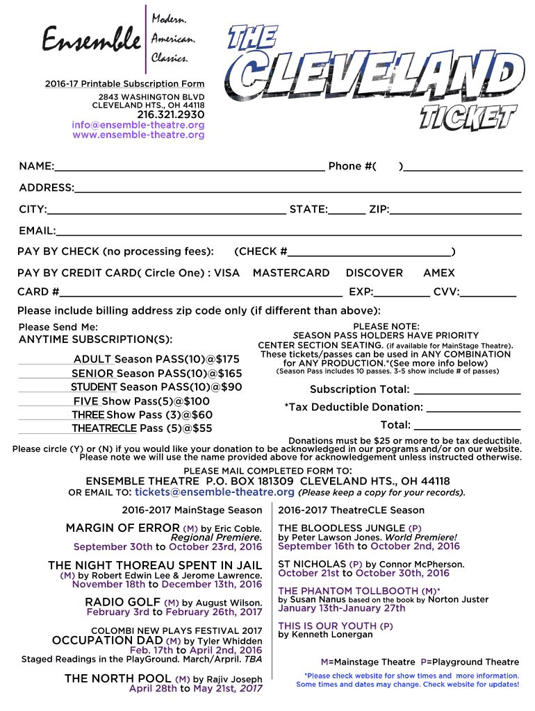 Fillable Online 2016-17 Printable Subscription Form Fax Email Print ...