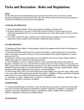Fillable Online Parks and Recreation - Rules and Regulations Fax Email ...
