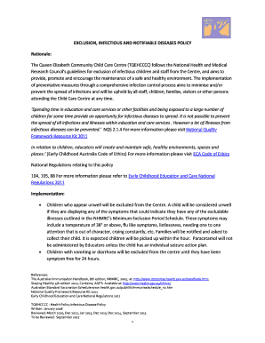 Fillable Online EXCLUSION, INFECTIOUS AND NOTIFIABLE DISEASES POLICY ...