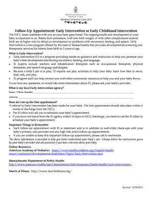 Fillable Online Follow-Up Appointment: Early Intervention or Early ...