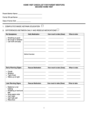 Fillable Online HOME VISIT CHECKLIST FOR PARENT MENTORS Fax Email Print ...