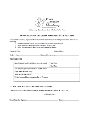 Fillable Online SUNSCREEN MEDICATION ADMINISTRATION FORM Fax Email ...