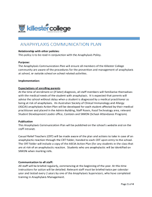 Fillable Online ANAPHYLAXIS COMMUNICATION PLAN Fax Email Print - pdfFiller