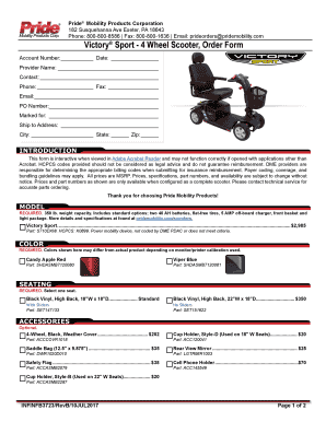 Fillable Online Victory Sport - 4 Wheel Scooter, Order Form Fax Email ...