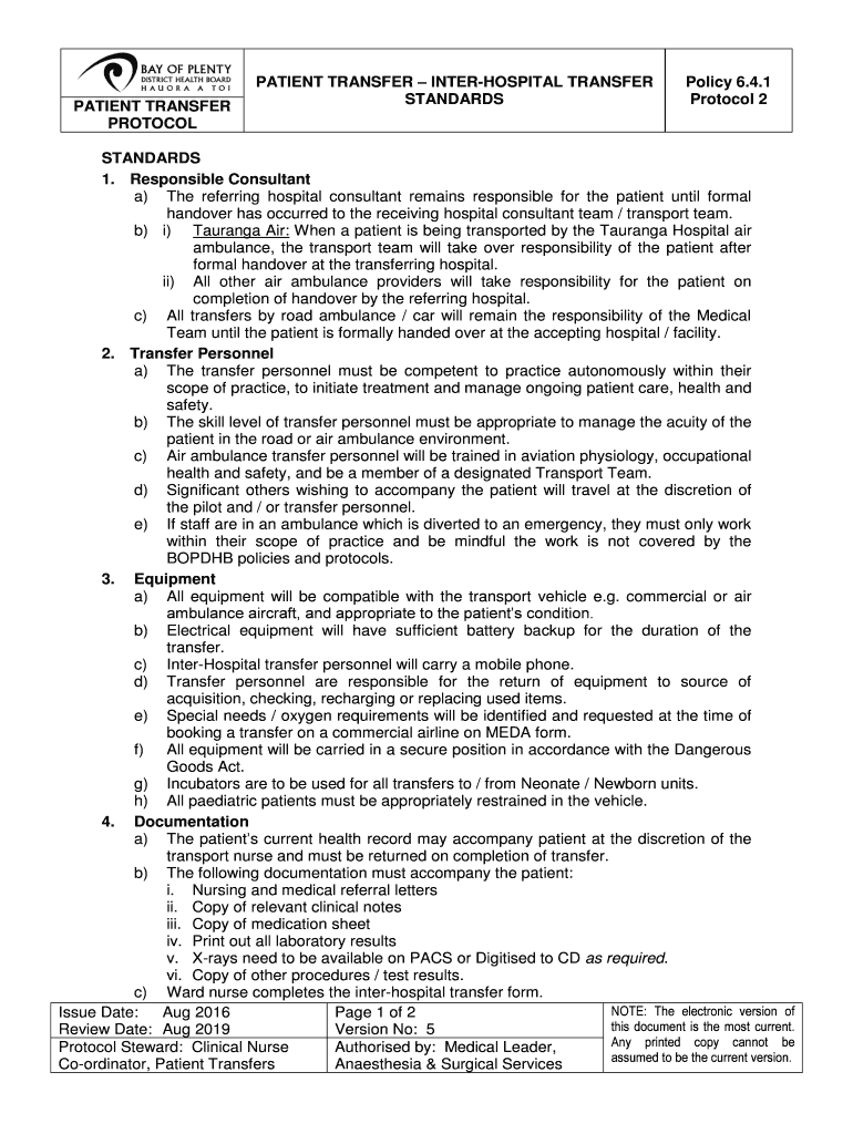 Fillable Online PATIENT TRANSFER INTER-HOSPITAL TRANSFER Fax Email ...