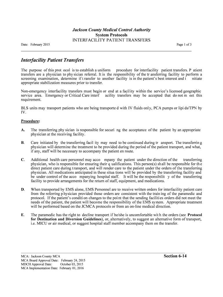 Fillable Online INTERFACILITY PATIENT TRANSFERS Fax Email Print - pdfFiller