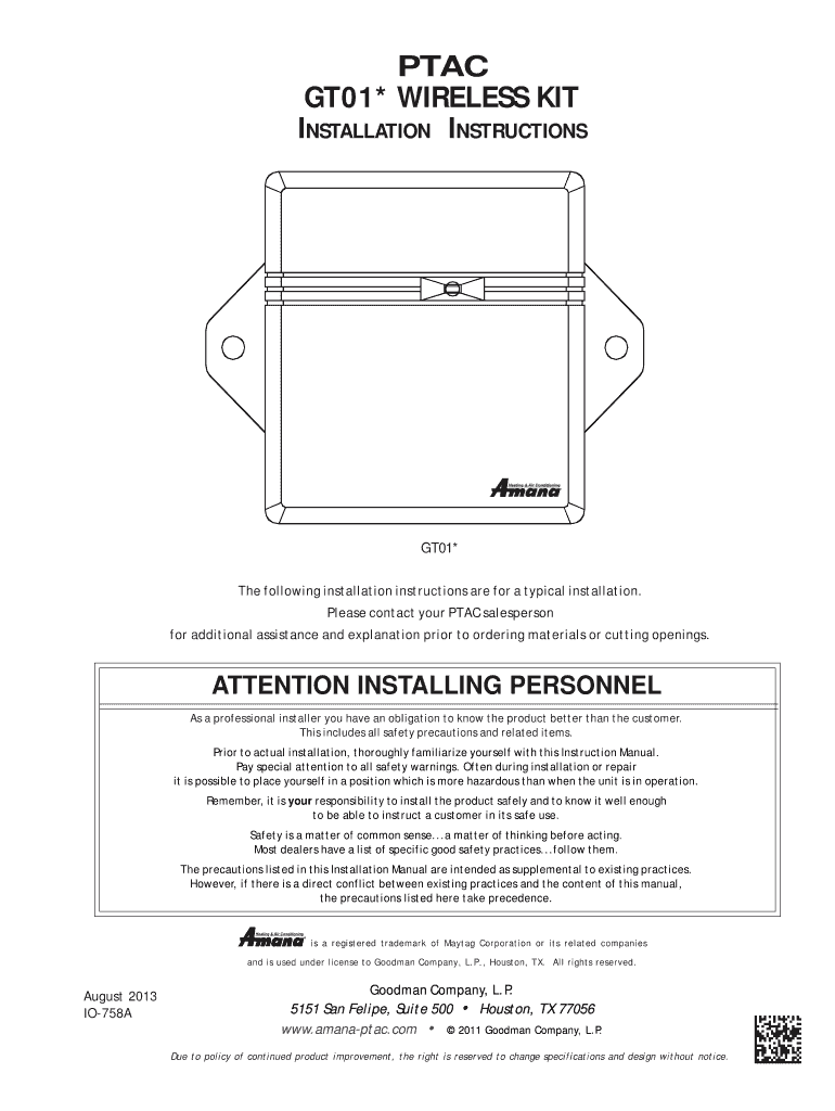 Fillable Online GT01* WIRELESS KIT Fax Email Print - pdfFiller