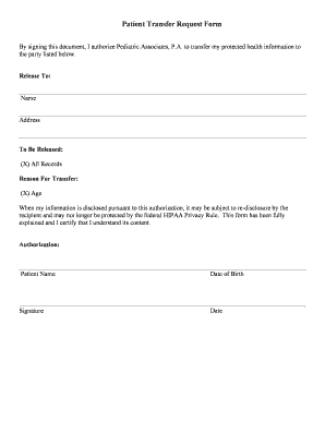 Fillable Online Patient Transfer Request Form Fax Email Print - pdfFiller