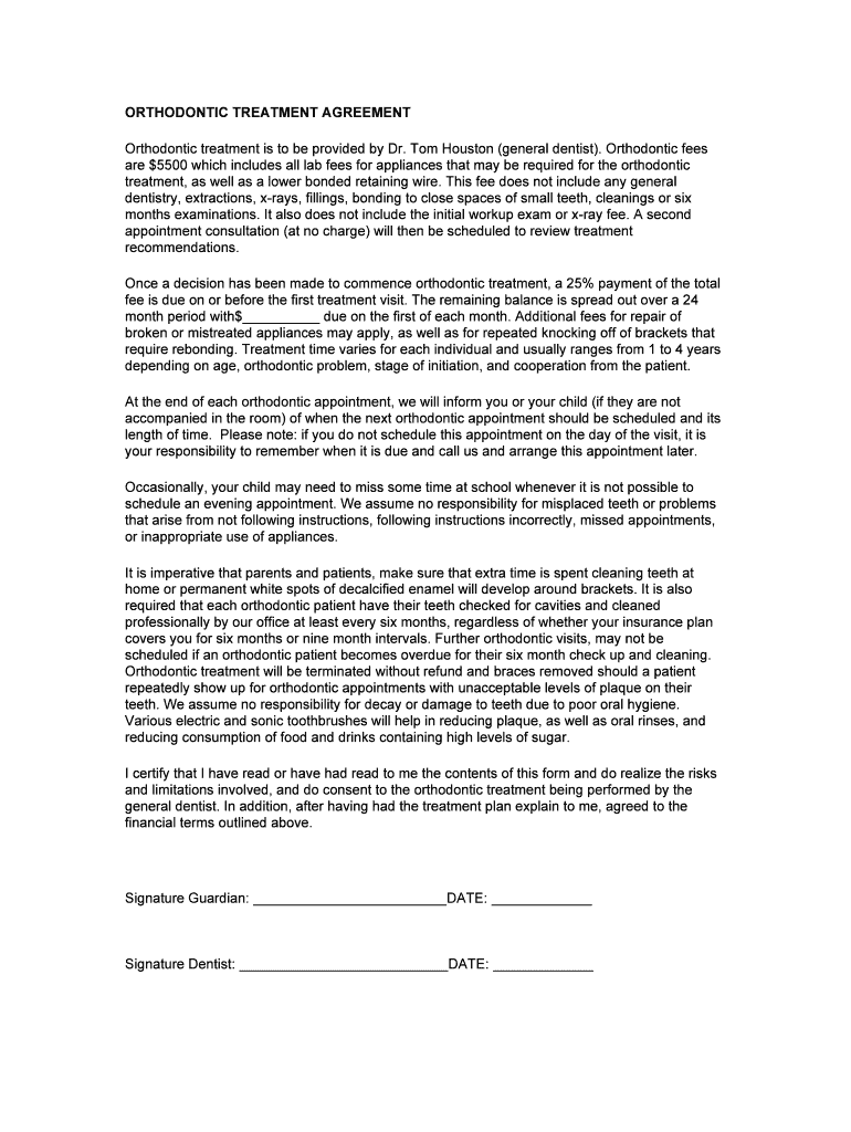 Fillable Online ORTHODONTIC TREATMENT AGREEMENT Fax Email Print - pdfFiller