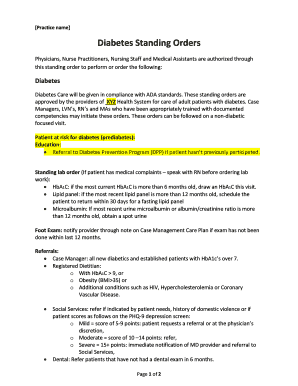 Fillable Online Diabetes Standing Orders Fax Email Print - pdfFiller
