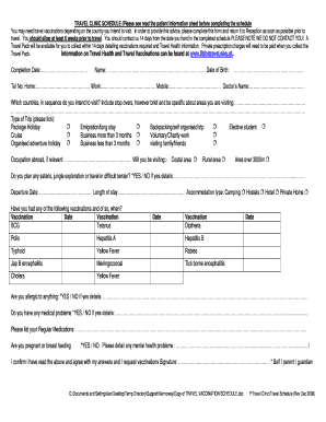 Fillable Online TRAVEL CLINIC SCHEDULE (Please see read the patient ...