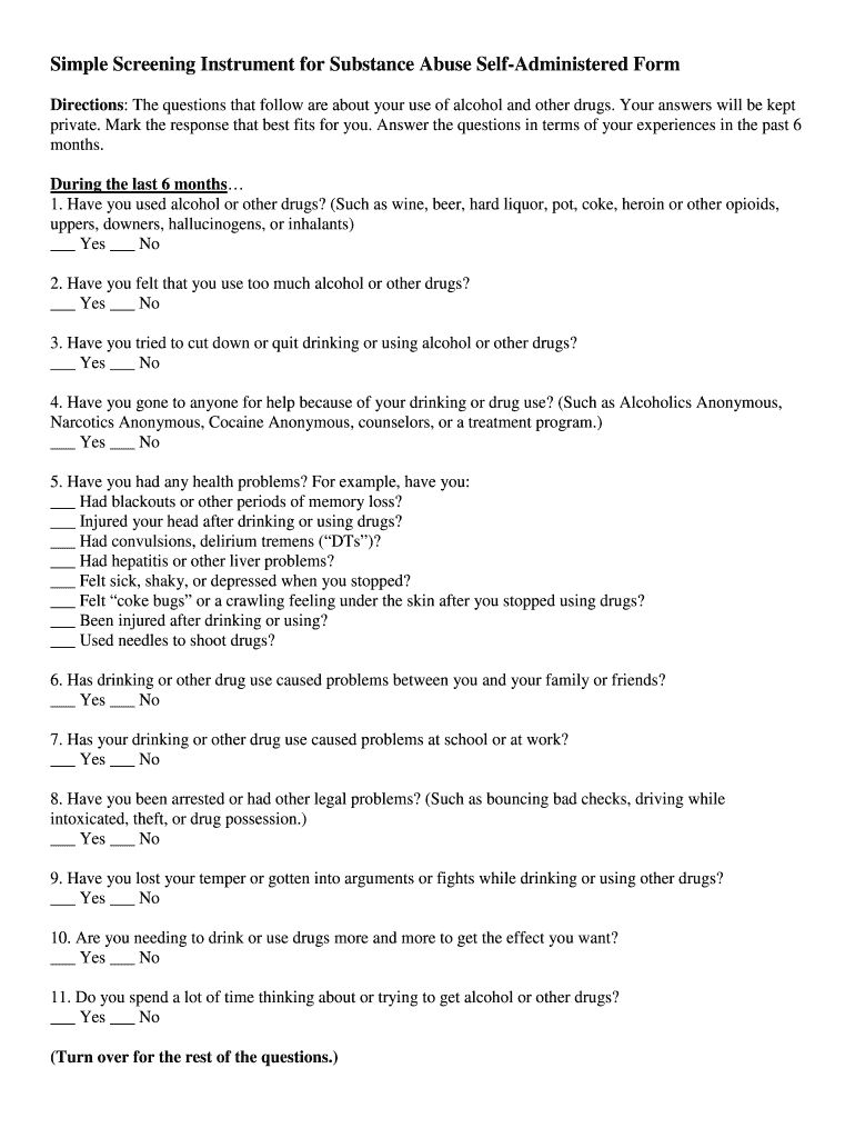 Fillable Online Simple Screening Instrument for Substance Abuse Self ...