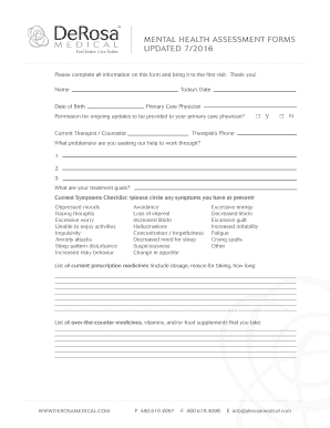 Fillable Online MENTAL HEALTH ASSESSMENT FORMS Fax Email Print - pdfFiller