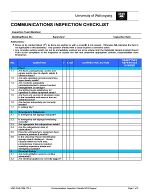 Fillable Online staff uow edu COMMUNICATIONS INSPECTION CHECKLIST Fax ...