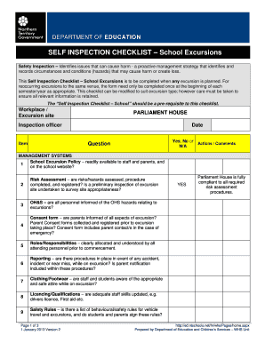 Fillable Online SELF INSPECTION CHECKLIST School Excursions Fax Email ...