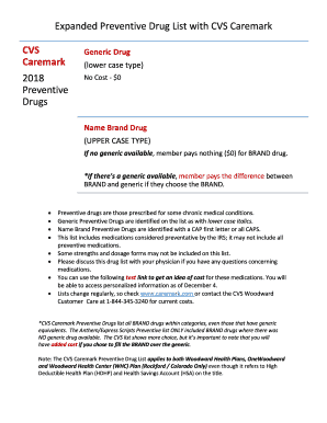 Fillable Online Expanded Preventive Drug List with CVS Caremark Fax ...