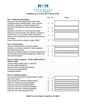 Fillable Online Assessing your childs risk for dental caries Fax Email ...
