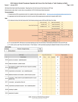 Fillable Online ADA Guide to Dental Procedures Reported with Area of ...