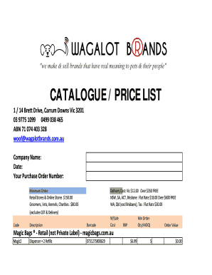 Fillable Online CATALOGUE / PRICE LIST Fax Email Print - pdfFiller