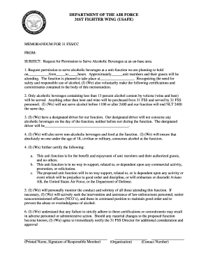 Fillable Online MEMORANDUM FOR 31 FSS/CC Fax Email Print - pdfFiller