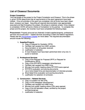 Fillable Online List of Closeout Documents Fax Email Print - pdfFiller