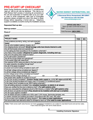 Fillable Online PRE-START UP CHECKLIST Fax Email Print - pdfFiller
