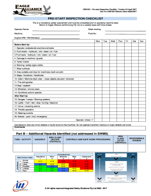 Fillable Online OHS 031 Pre-start Inspection Checklist - Version 4 Fax ...