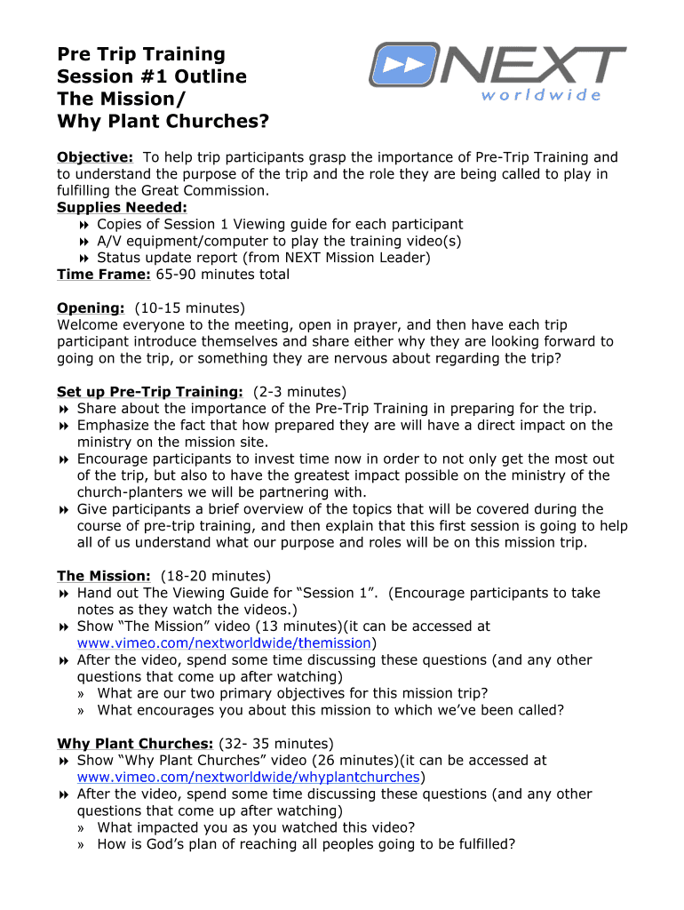 Fillable Online Pre Trip Training Fax Email Print - pdfFiller