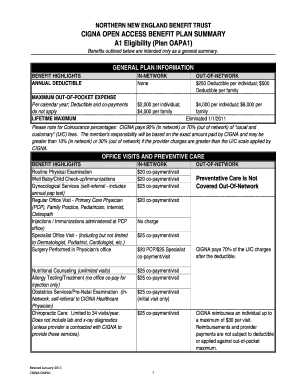 Fillable Online CIGNA OPEN ACCESS BENEFIT PLAN SUMMARY Fax Email Print ...