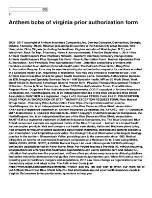 Fillable Online Anthem bcbs of virginia prior authorization form Fax ...