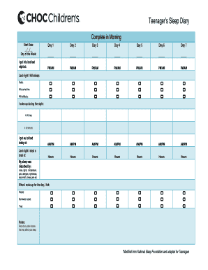 Fillable Online Teenagers Sleep Diary Fax Email Print - pdfFiller